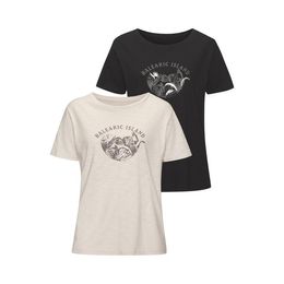 VIVANCE BY LASCANA T-Shirt 'mit schimmerndem Frontprint' mehrfarbig Gr. 32/34 f&uuml;r Damen. Rundhals und Druck. Bequem. Nachhaltig.