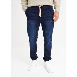 bonprix Regular-Fit Jeans-Jogger mit Dehnbund Tapered, blau, Gr.50, moderne Jeans-Joggpants mit trendiger Waschung, 95% Baumwolle