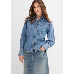 bonprix Jeansbluse aus reiner Baumwolle, blau, Gr.50, Langarm Jeansbluse, 100% Baumwolle