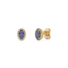 Diam Addict Ohrring 585 Gelbgold mit im Labor gez&uuml;chteten Diamanten und Saphir