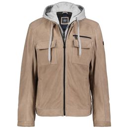 Hideout Lederjacke mit Kapuze - Taupe
