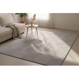 Teppich Kayoom "Calma 125", grau (beige), B:160cm H:10mm L:220cm, Teppiche, Teppich, Kurzflor, 3-D Optik, Wohnzimmer