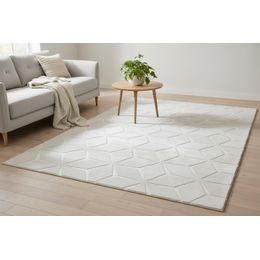 Teppich Kayoom "Calma 225", wei&szlig;, B:120cm H:10mm L:160cm, Teppiche, Teppich, Kurzflor, 3-D Optik, Wohnzimmer