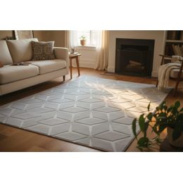 Teppich Kayoom "Calma 225", silber, B:160cm H:10mm L:220cm, Teppiche, Teppich, Kurzflor, 3-D Optik, Wohnzimmer