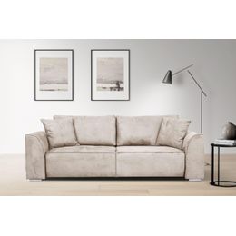 3-Sitzer OTTO HOME "BEATRICE, B: 250 cm - wahlweise mit Bettfunktion", beige (creme), B:250cm H:92cm T:107cm, 100% Polyester, Sofas, u. Bettkasten, incl. 2 Zierkissen