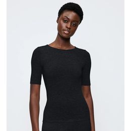 T-Shirt Triumph "Beauty Layers SSL Top Wool", Damen, Gr. L, schwarz, Single Jersey, Obermaterial: 100% Wolle, h&uuml;ftlang, Rundhals, Shirts T-Shirt, weiche Wolle, Rundhalsausschnitt, w&auml;rmend