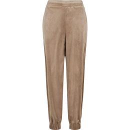 Jogginghose Urban Classics "Urban Classics Damen Ladies High Waist Ballon Velvet Sweat Pants", Damen, Gr. S, US-Gr&ouml;&szlig;en, softtaupe, 93% Polyester, 7% Elasthan, unifarben, loose fit, Hosen Jogginghose