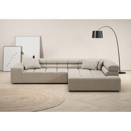 Ecksofa Home Affaire "Ancona incl. Kopfteilverstellung, Breite 319cm, L-Form", grau (taupe), B:319cm H:70cm T:215cm, Struktur (85% Polyester, 15% Viskose);Luxus-Microfaser weich (98% Polyester, 2% Nylon);Velours (100% Polyester), Sofas, Ecksofa, wahlweise motorische Sitztiefenverstellung, auch in Cord + Easy Care