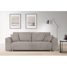 3-Sitzer OTTO HOME "BEATRICE, B: 250 cm - wahlweise mit Bettfunktion", grau (taupe), B:250cm H:92cm T:107cm, 100% Polyester, Sofas, u. Bettkasten, incl. 2 Zierkissen