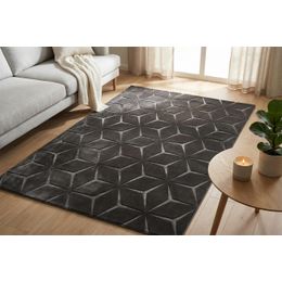 Teppich Kayoom "Calma 225", anthrazit, B:200cm H:10mm L:290cm, Teppiche, Teppich, Kurzflor, 3-D Optik, Wohnzimmer