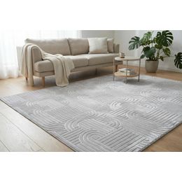Teppich Kayoom "Calma 125", grau (silber), B:80cm H:10mm L:150cm, Teppiche, Teppich, Kurzflor, 3-D Optik, Wohnzimmer