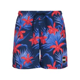 Badeshorts Urban Classics "Urban Classics Herren Pattern Swim Shorts", Herren, Gr. S, US-Gr&ouml;&szlig;en, blau, rot, 100% Polyester, Badehosen Badeshorts