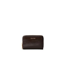 Geldb&ouml;rse Calvin Klein "FOIL GLOSSY SQUARE ZIP AROUND", Herren, dunkelbraun, Lederimitat, unifarben, Basic, Kleinlederwaren, Damen Geldbeutel, Portemonnaie mit Rundum-Rei&szlig;verschluss