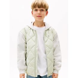 Steppjacke Tommy Hilfiger "MIX MEDIA QUILTED JACKET", Jungen, Gr. 16 (176), gr&uuml;n (misty sage), Web, Obermaterial: 100% Polyamid, unifarben, regular fit h&uuml;ftbedeckend, Rundhals, B&uuml;ndchen, Jacken Steppjacke, f&uuml;r Kinder bis 16 Jahre, Material-Mix