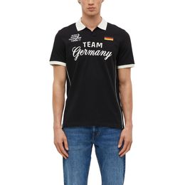 Poloshirt s.Oliver, Herren, Gr. L, schwarz, Jersey, Obermaterial: 100% Baumwolle, bedruckt, bestickt, unifarben mit Farbeins&auml;tzen, normal h&uuml;ftbedeckend, V-Ausschnitt, B&uuml;ndchen, Shirts, Sommershirt - WM 2026 - mit GERMANY-Print