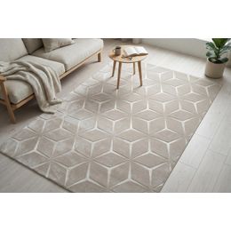 Teppich Kayoom "Calma 225", beige, B:200cm H:10mm L:290cm, Teppiche, Teppich, Kurzflor, 3-D Optik, Wohnzimmer