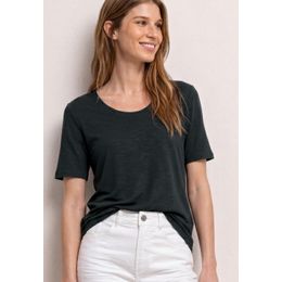 T-Shirt Street One, Damen, Gr. 34, schwarz (deep bound gr&uuml;n), Stoff, 95% Viskose, 5% Elasthan, unifarben, comfort fit normal, V-Ausschnitt, normaler Saum, Shirts T-Shirt, mit Knotendetail am Saum
