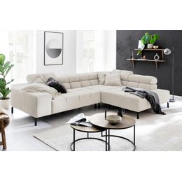 Ecksofa Home Affaire "Ancona New, wahlweise motorische Sitztiefenverstellung, auch in Cord", wei&szlig;, B:321cm T:216cm, : 88% Polyester, 12% Polyacryl, Sofas, Ecksofa, feine Steppung, mit Kopfteilverstellung, 3 Zierkissen, L-Form
