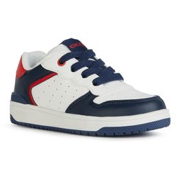 Sneaker Geox "J WASHIBA BOY", M&auml;dchen, Gr. 32, bunt (wei&szlig;, navy, rot), Synthetik, Textil, Schuhe Sneaker, Retro Sneaker, Schlupfschuh im Skater-Look