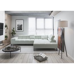Ecksofa Home Affaire "Ancona New, wahlweise motorische Sitztiefenverstellung, auch in Cord", gr&uuml;n (mint), B:321cm T:216cm, 100% Polyester, Sofas, Ecksofa, feine Steppung, mit Kopfteilverstellung, 3 Zierkissen, L-Form