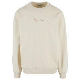 Rundhalspullover Karl Kani "Karl Kani Herren KM242-031-2 Small Signature Os Crew", Herren, Gr. L, sanftes wei&szlig;, 80% Baumwolle (Bio), 20% Polyester, oversize, Rundhals, Pullover Rundhalspullover