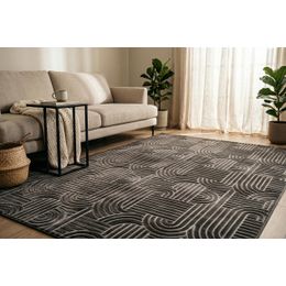 Teppich Kayoom "Calma 125", grau (anthrazit), B:80cm H:10mm L:150cm, Teppiche, Teppich, Kurzflor, 3-D Optik, Wohnzimmer
