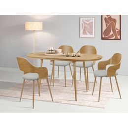 Essgruppe OTTO HOME "Belleville Tischgruppe St&uuml;hle Ausziehtisch", schwarz (hellgrau, eiche, hellgrau, schwarz), B:120cm H:76cm T:80cm, Stoff, Sitzm&ouml;bel-Sets, Essgruppe, Tisch mit Einlegeplatte