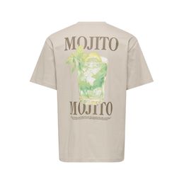 Only & Sons T-Shirt ONLY & SONS "ONSFRED LIFE RLX SS PRINT TEE NOOS", Damen, Gr. M, silber lining print:mojito, Jersey, Obermaterial: 100% Baumwolle, bedruckt, relaxed fit normal, Rundhals, Shirts T-Shirt, Baumwolle, relaxed fit