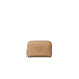Geldb&ouml;rse Calvin Klein "BOLD CK MEDIUM ZIP AROUND", Damen, tannin, Lederimitat, unifarben, Kleinlederwaren, Damen Portemonnaie, Geldbeutel, Money Pocket mit CK-Logo