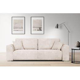 3-Sitzer OTTO HOME "BEATRICE, B: 250 cm - wahlweise mit Bettfunktion", beige (creme), B:250cm H:92cm T:107cm, 100% Polyester, Sofas, u. Bettkasten, incl. 2 Zierkissen