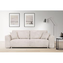 3-Sitzer OTTO HOME "BEATRICE, B: 250 cm - wahlweise mit Bettfunktion", beige (creme), B:250cm H:92cm T:107cm, 100% Polyester, Sofas, u. Bettkasten, incl. 2 Zierkissen