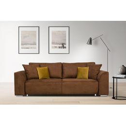 3-Sitzer OTTO HOME "BEATRICE, B: 250 cm - wahlweise mit Bettfunktion", braun (cognac), B:250cm H:92cm T:107cm, Sofas, u. Bettkasten, incl. 2 Zierkissen