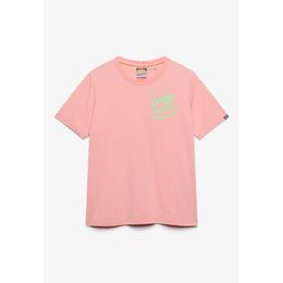 Print-Shirt Superdry "ROADSIDE TRADE RELAXED TEE", Damen, Gr. L, peach amber pink, Single Jersey, Obermaterial: 100% Baumwolle, bedruckt, relaxed fit normal, Rundhals, Shirts