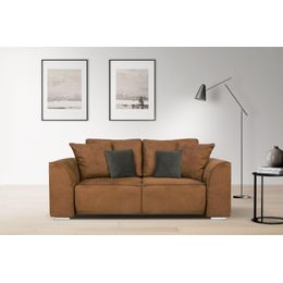 2-Sitzer OTTO HOME "BEATRICE, erh&auml;ltlich in trendigen Stoffoptionen, B/T/H: 143/73/92 cm", gelb (curry), B:195cm H:92cm T:107cm, Sofas, In hochwertiger Verarbeitung, incl. 2 gro&szlig;en Zierkissen in Korpusfarbe