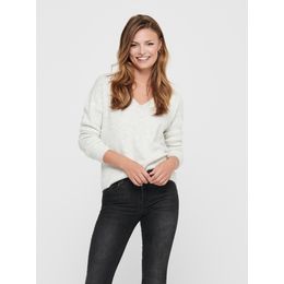 Jacqueline de Yong V-Ausschnitt-Pullover JDY "JDYELANORA L/S V-NECK PULLO. KNT NOOS", Damen, Gr. S, wei&szlig; (cloud dancer detail:melange), Strick, Obermaterial: 74% Polyacryl, 20% Nylon, 6% Elasthan, meliert, unifarben, figurumspielend h&uuml;ftlang, tiefer V-Ausschnitt, Rippb&uuml;ndchen, Pullover, mit leicht &uuml;berschnittenen Schultern