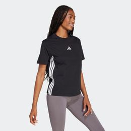 T-Shirt adidas Sportswear "ESSENTIALS 3-STREIFEN COTTON", Damen, Gr. S, schwarz-wei&szlig; (schwarz, wei&szlig;), Obermaterial: 100% Baumwolle, normal, Rundhals, Shirts T-Shirt