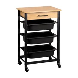 K&uuml;chenwagen Kesper "K&uuml;chenregal, mit 3 Kunststoffbeh&auml;ltern", schwarz, eichedekor, B:47cm H:81,5cm T:37cm, Holzwerkstoff, Metall, Rollwagen, K&uuml;chenwagen