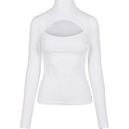 Langarmshirt Urban Classics "Urban Classics Damen Ladies Cut-Out Turtleneck Longsleeve", M&auml;dchen, Gr. L, wei&szlig;, 95% Baumwolle, 5% Elasthan, unifarben, slim fit, amerikanischer Ausschnitt, Shirts Langarmshirt