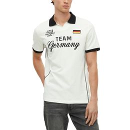 Poloshirt s.Oliver, Herren, Gr. L, wei&szlig;, Jersey, Obermaterial: 100% Baumwolle, bedruckt, bestickt, unifarben mit Farbeins&auml;tzen, normal h&uuml;ftbedeckend, V-Ausschnitt, B&uuml;ndchen, Shirts, Sommershirt - WM 2026 - mit GERMANY-Print