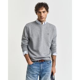 Sweatshirt Gant "REG SHIELD C-NECK SWEAT", Herren, Gr. S, grau (grau melange), Obermaterial: 87% Baumwolle, 13% Polyester, meliert, regular fit h&uuml;ftlang, Rundhals, elastischer Bund, Sweatshirts Sweatshirt, mit Logostickerei auf der Brust
