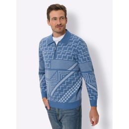 Polokragenpullover CLASSIC "Polopullover", Herren, Gr. 46, blau (mittelblau, bleu, gemustert), 100% Polyacryl, gemustert, mehrfarbig, Pullover