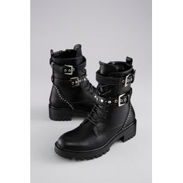 Schn&uuml;rboots ANISTON SHOES, Damen, Gr. 36, schwarz, Lederimitat, Schuhe Schn&uuml;rboots, Schn&uuml;rstiefelette, Bikerboots mit Nietenbesatz