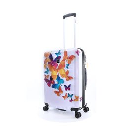Koffer Saxoline "Schmetterling", Gr. B/H/T: 43,5cm x 66,5cm x 25cm, bunt (wei&szlig;, mehrfarbig), Polyester, Koffer, mit arretierbarem Aluminium-Trolleysystem