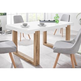 Esstisch OTTO HOME "Solid", wei&szlig; (naturfarben, wei&szlig;), B:160cm H:76cm T:90cm, Tische, Esstisch, wei&szlig;e hochglanzfarbene Tischplatte, Breite 160 cm