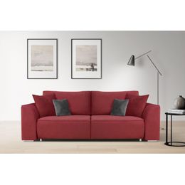 3-Sitzer OTTO HOME "BEATRICE, B: 250 cm - wahlweise mit Bettfunktion", rot, B:250cm H:92cm T:107cm, Sofas, u. Bettkasten, incl. 2 Zierkissen