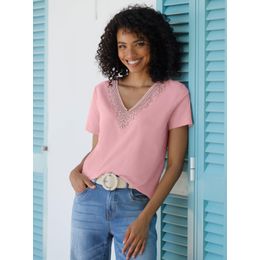 T-Shirt Heine "T-Shirt", Damen, Gr. 38, hortensie, 100% Baumwolle, unifarben, V-Ausschnitt, Shirts T-Shirt