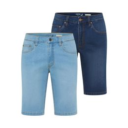 Jeansshorts Arizona "Doppelpack Denimshorts", Herren, Gr. 30, N-Gr, bleached, dunkelblau used, Denim/Jeans, Obermaterial: 82% Baumwolle, 17% Polyester, 1% Elasthan, unifarben, regular fit kniefrei, Jeans Jeansshorts, Regular-Fit, gerade geschnittenes Bein