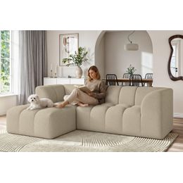 Ecksofa OTTO HOME "TUURE L-Form, Verl&auml;ssliche Qualit&auml;t, moderne Steppung, Breite 255cm", grau (taupe), B:255cm H:81cm T:177cm, 100% Polyester, Sofas, Ecksofa, Bubble Optik, moderne Steppung, hoher Sitzkomfort, Wellenunterfederung
