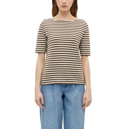 Kurzarmshirt s.Oliver, Damen, Gr. 36, teak braun stripe, Single Jersey, Obermaterial: 100% Baumwolle, gestreift, normal h&uuml;ftbedeckend, U-Boot-Ausschnitt, abgesteppte Kante, Shirts, Gestreiftes Sommershirt