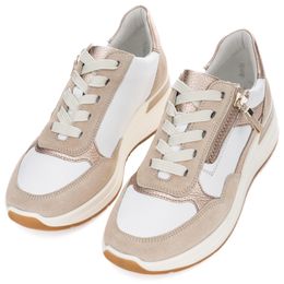 Keilsneaker Ara "GARDA", Damen, Gr. 7,5 (41,5), beige (hellbeige, wei&szlig;), Glattleder, Veloursleder, kontrastfarbene Details, Schuhe, Plateausneaker, Keilsneaker mit Wechselfu&szlig;bett in H-Weite
